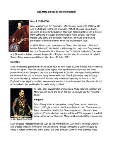 The Tudors -KS3 - Lesson 9 - Was Bloody mary Misunderstood? | Teaching ...