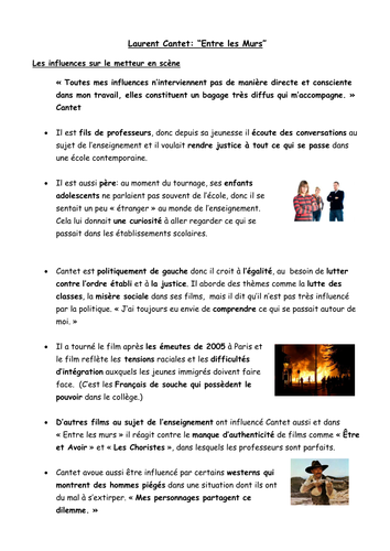 Entre les Murs - les influences sur le metteur en scène | Teaching ...