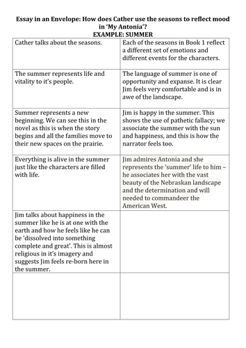 'My Antonia' lesson 7 and 8 - a review of Book 1, the seasons and ...