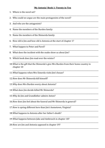 'My Antonia' lesson 7 and 8 - a review of Book 1, the seasons and ...