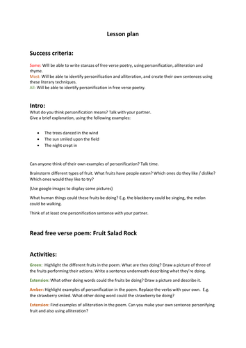Personification poem & lesson plan | Teaching Resources