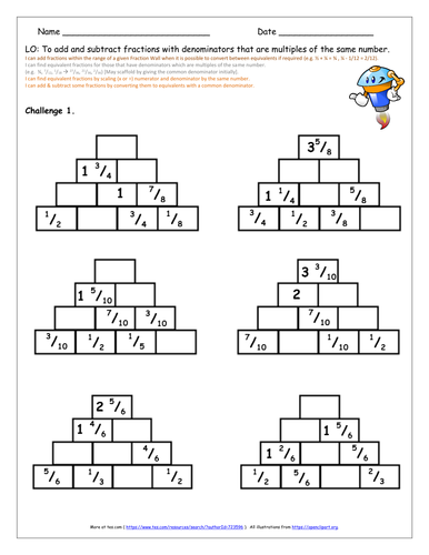 Add and Subtract Fractions - KS2 Y5 Differentiated Worksheets, 54 Flip ...