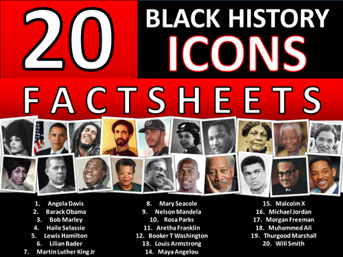 20 x Black History Month Famous People Icons Factsheets Worksheet ...