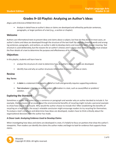 Analyzing an Author's Ideas - Playlist and Teaching Notes | Teaching ...