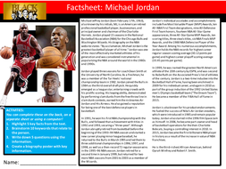 Michael Jordan Factsheet Worksheet Keyword Starter Settler Activity ...