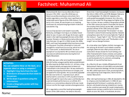 Muhammad Ali Factsheet Worksheet Keyword Starter Settler Cover Lesson ...