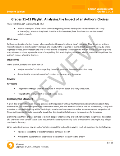 Impact of an Author's Choices - Playlist and Teaching Notes | Teaching ...