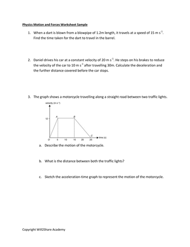 FREE : Motion and Forces Sample Question Worksheet | Teaching Resources