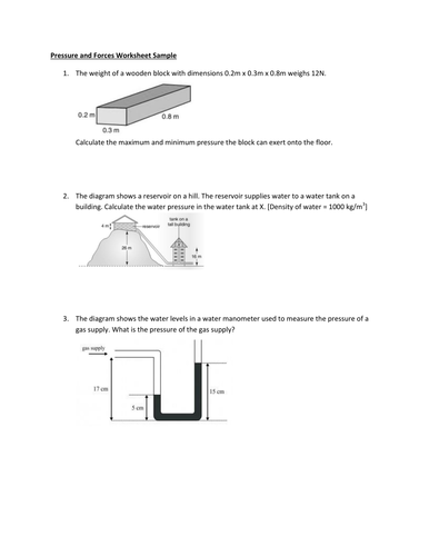 FREE : Pressure and Forces Worksheet Sample | Teaching Resources