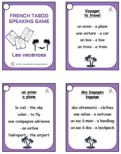 GCSE FRENCH: Les Vacances - French Taboo Speaking Game | Teaching Resources