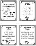 GCSE FRENCH: Les Vacances - French Taboo Speaking Game | Teaching Resources