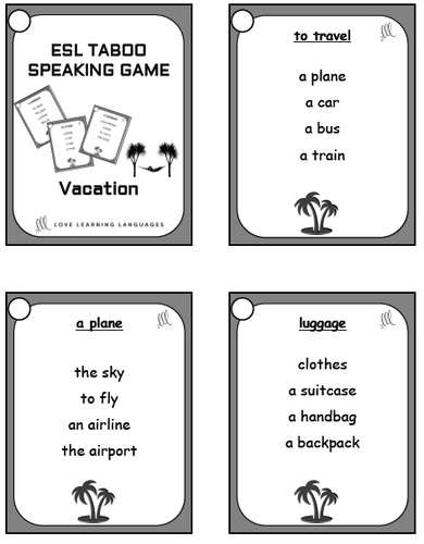 Vacation - ESL Taboo Speaking Game | Teaching Resources