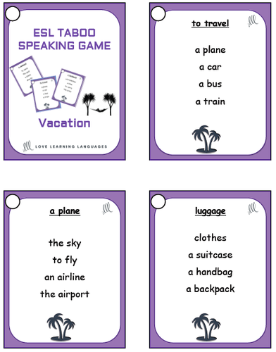 Vacation - ESL Taboo Speaking Game | Teaching Resources