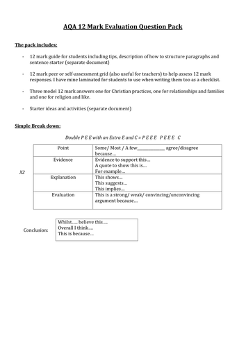 AQA RS New Spec: 12 Mark question guide + peer assessment grid + sample ...