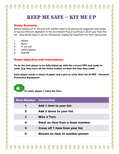 Lesson Starter / Warm up Health and Safety game - Keep me Safe - Kit me ...