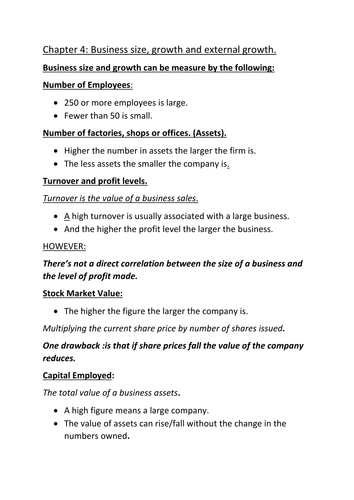 OCR A-Level Business Chapter 4 Business size, Growth and external ...