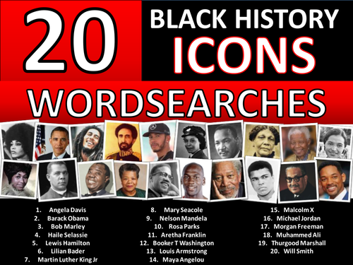 20 x Black History Month Famous People Icons Wordsearches Wordsearch ...