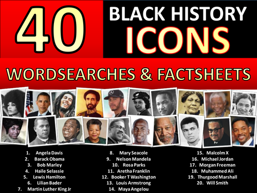 40 x Black History Month Famous People Icons Wordsearches & Factsheets ...