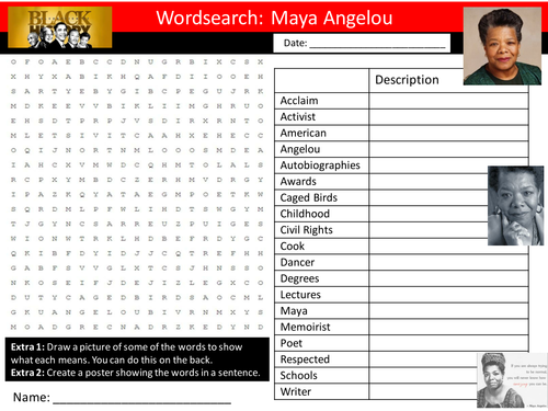 Maya Angelou Wordsearch Keyword Starter Settler Activity Cover Lesson ...