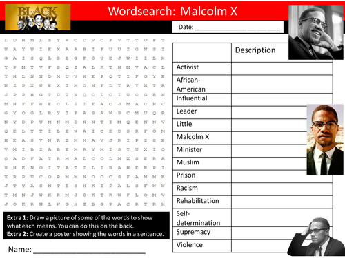 Malcolm X Wordsearch Keyword Starter Settler Activity Cover Lesson ...