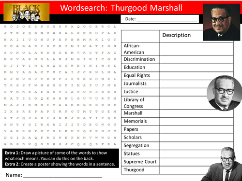 Thurgood Marshall Wordsearch Keyword Starter Settler Activity Cover ...