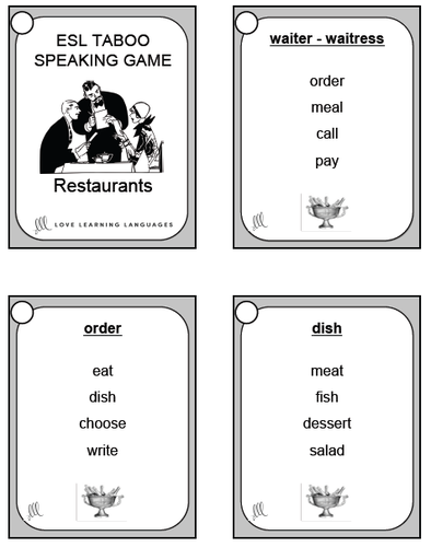 Restaurants - ESL Taboo Speaking Game | Teaching Resources