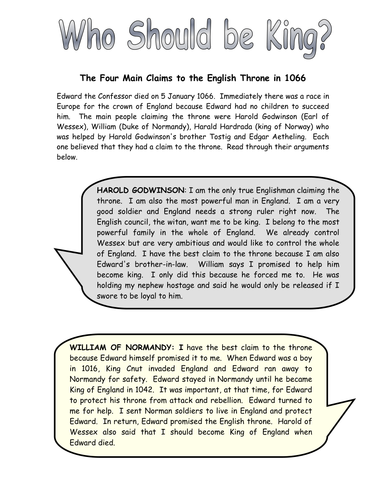Medieval Realms - Lesson 2 - Who should be King in 1066? | Teaching ...