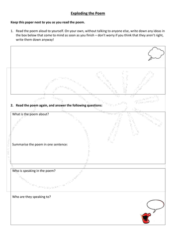 Exploding the Poem Worksheet | Teaching Resources