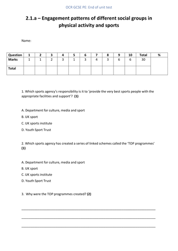 OCR GCSE PE 2016 - 2.1.a - engagement patterns of different social ...