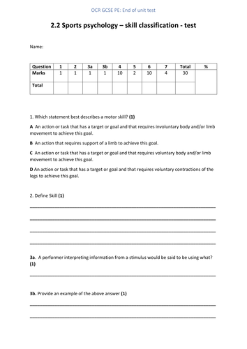 OCR GCSE PE 2016 - 2.2 - Sports psychology: skill classification EOU ...