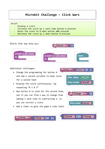 Microbit Click Wars Lesson - flowchart included | Teaching Resources