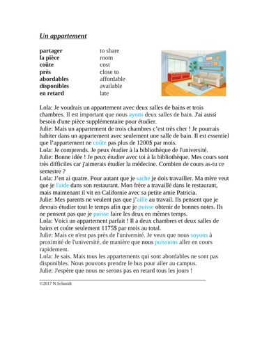 French Subjunctive Reading Apartment Hunt: Lecture en Français ...
