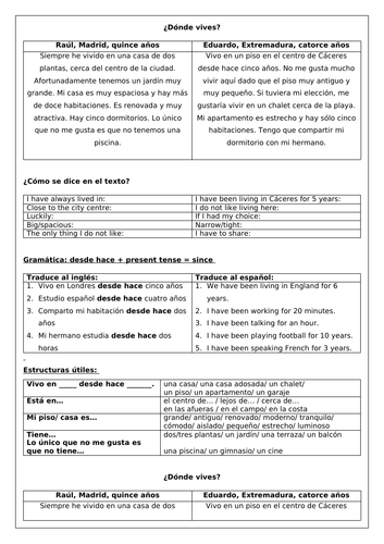 Spanish GCSE Describe where you live: dónde vives reading, vocabulary ...