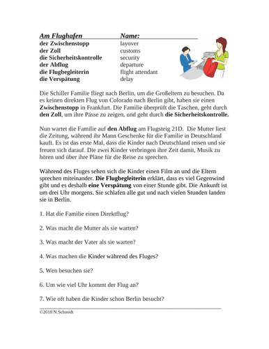 German Reading At the Airport - Lesung Am Flughafen | Teaching Resources