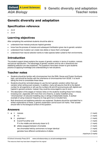 AS Biology _Mutations and Meiosis & genetic variation | Teaching Resources