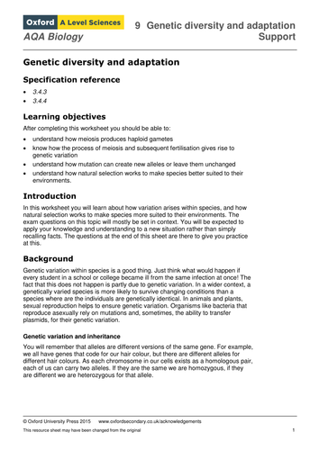 AS Biology _Mutations and Meiosis & genetic variation | Teaching Resources