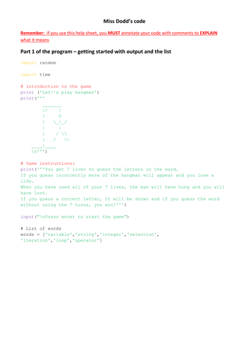 Hangman for Python | Teaching Resources