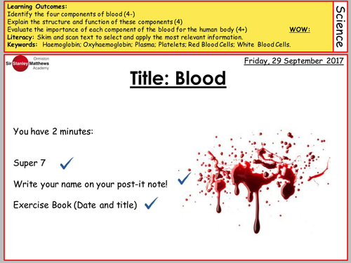 Blood Lesson GCSE Biology | Teaching Resources