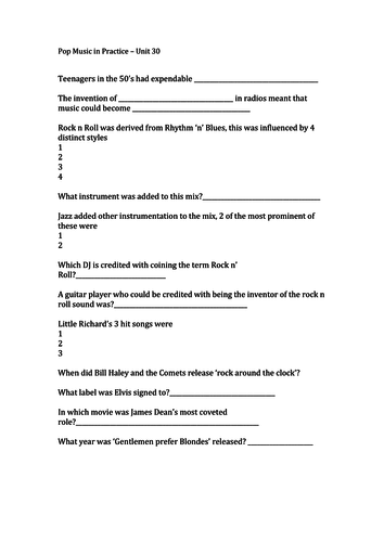 UNIT 30 - Popular Music in Practice - Musical styles and culture in the ...