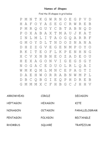Types of Shape Wordsearch | Teaching Resources