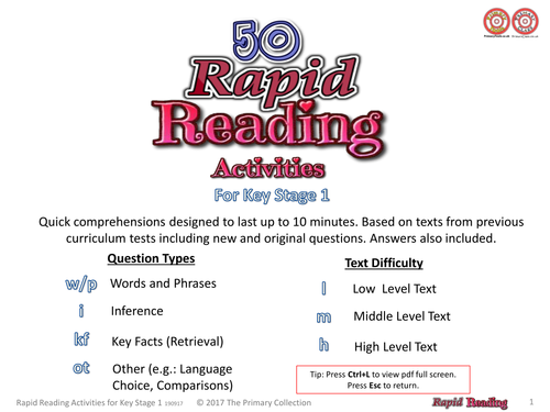 Rapid Reading - 50 Quick Reading Activities for Key Stage 1 | Teaching ...