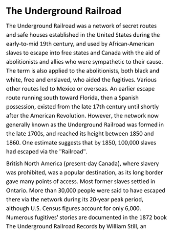 The Underground Railroad Handout | Teaching Resources