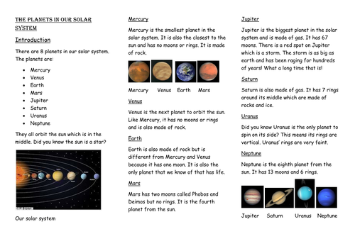 Planets comprehension text and questions. | Teaching Resources