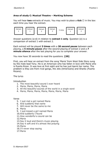 EDUQAS Practice Paper: Area of Study C – Musical Theatre (West Side ...