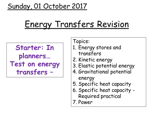 Energy - AQA Physics GCSE new (first exams in 2018) Specification ...