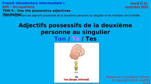 KS3/4 French: Part 2 - Possessive adjectives (ton, ta, tes) and family ...