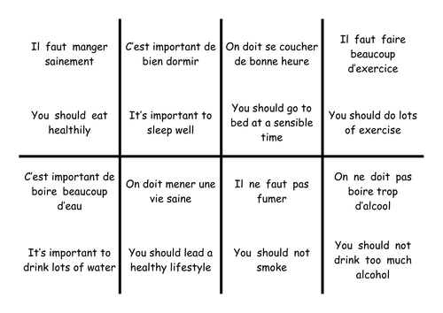 Leading a healthy lifestyle - French | Teaching Resources