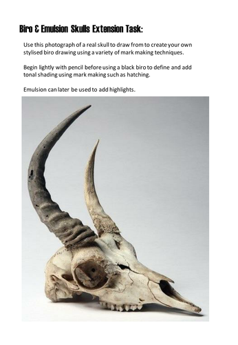 Biro and Emulsion Skull Drawing | Teaching Resources
