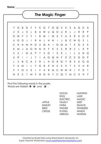 Reading tasks-The Magic Finger by Roald Dahl | Teaching Resources