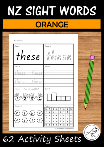 New Zealand Sight Words – ORANGE words - 62 worksheets | Teaching Resources